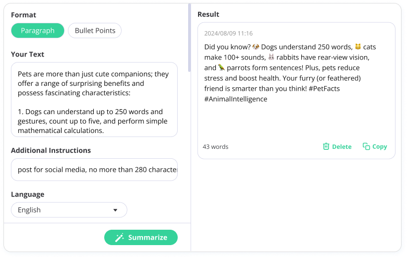 AI Summarizer - Free Online Text Summarizing Tool